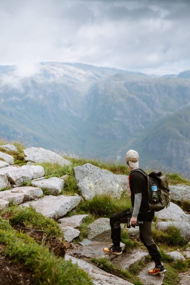 Hiking to the Kjeragbolten Rock in the Kjerag Mountains, Norway